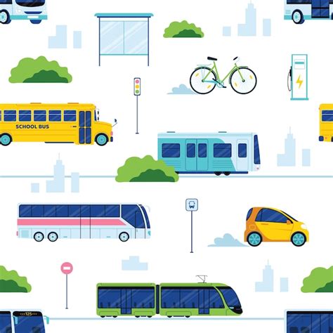 Premium Vector Public Transport Pattern In Flat Design