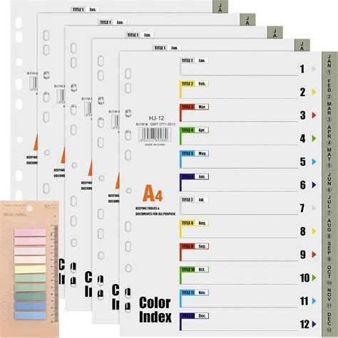 A4 File Dividers 12 Part Index Jan Dec 5 Pack A4 Plastic Subject Dividers For Ring Binders