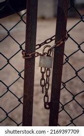 Closeup Locked Rusty Old Gate Tethered Stock Photo