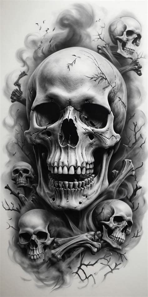 Hyper Realistic Skeleton Tattoo On Cemetery Background Stable