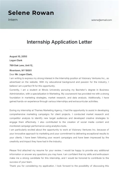 Free Internship Application Letter Template To Edit Online