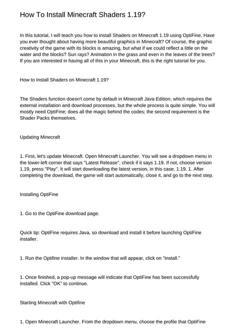 How To Install Minecraft Shaders 119effoi Pdf Pdf Docdroid