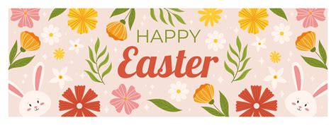 Happy Easter Horizontal Banner Template Design With Cute Bunny