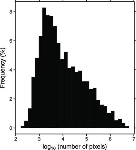 Histogram Showing The Number Of Pixels Of Clasts In Images About 90