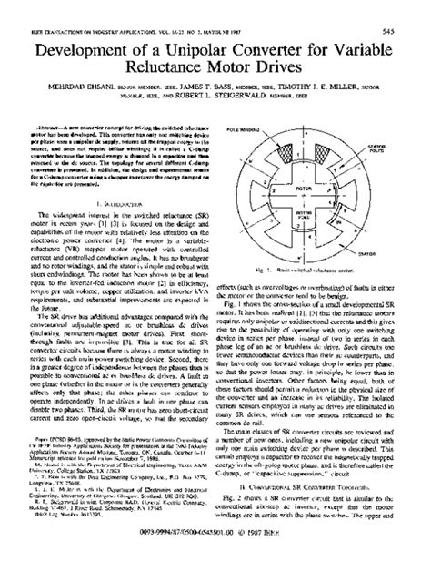Pdf Development Of A Unipolar Converter For Variable Reluctance Motor Drives Mehrdad Ehsani