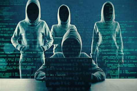 Premium Photo Image Of A Group Of Hackers In Hoodies Standing On Abstract Dark Coding
