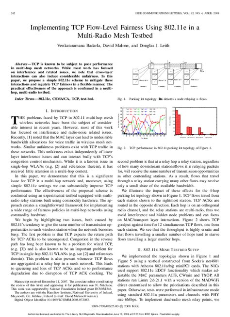 Pdf Implementing Tcp Flow Level Fairness Using 80211e In A Multi Radio Mesh Testbed