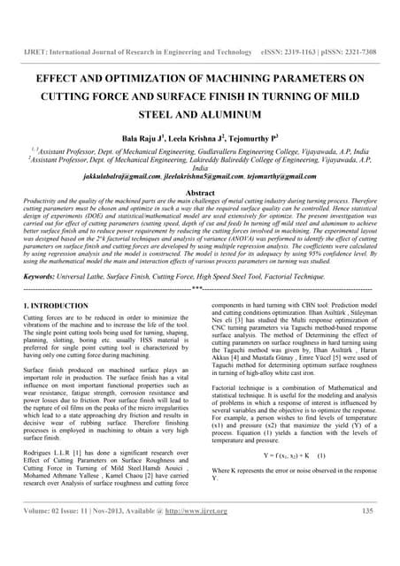 Effect And Optimization Of Machining Parameters On Pdf Physics Science