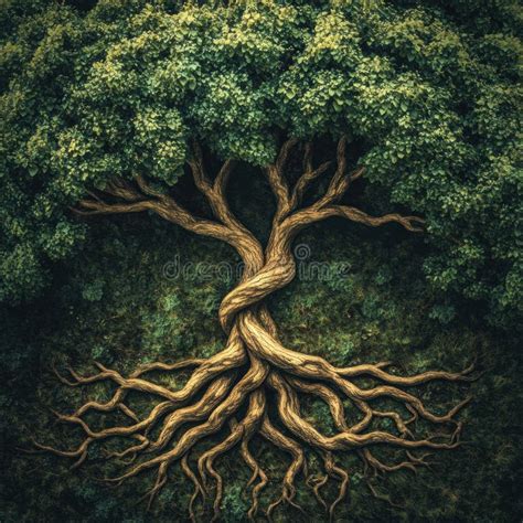 Intertwining Branches And Roots Create A Visual Representation Of A