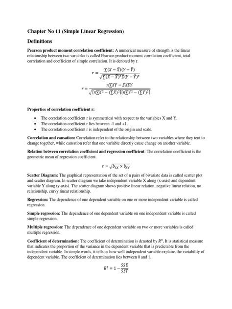 Chapter No 11 Simple Linear Regression Pdf Errors And Residuals Linear Regression
