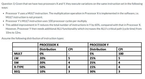 Solved Question 1 Given That We Have Two Processors X And