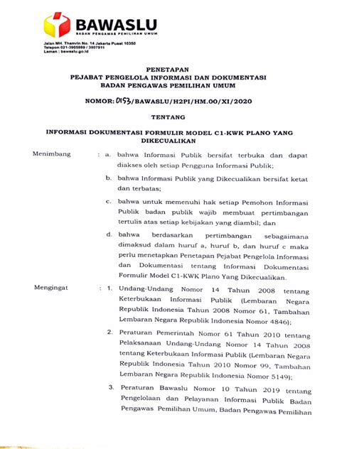 0153 Thn 2020 Informasi Dokumentasi Formulir Model C1 Kwk Plano Pdf