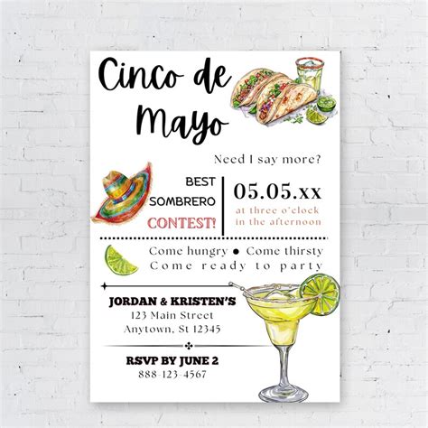 Cinco De Mayo Party Invitation Template Fiesta Invite Margarita