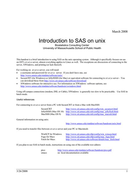 Introduction To Sas On Unix
