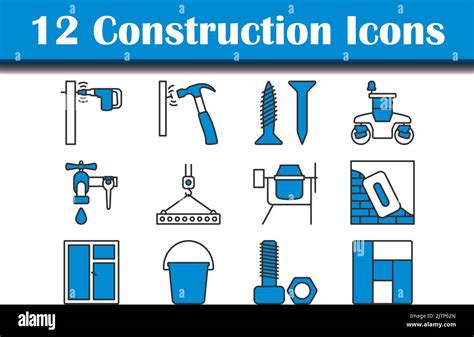 Construction Icon Set Editable Bold Outline With Color Fill Design Vector Illustration Stock