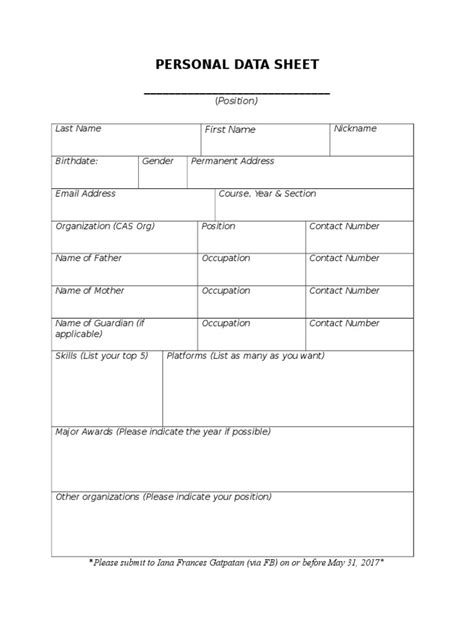 Personal Data Sheet Pdf