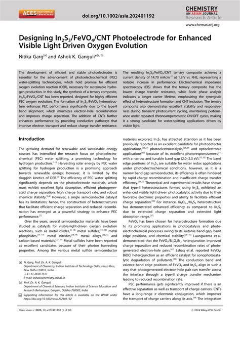 Designing In2s3fevo4cnt Photoelectrode For Enhanced Visible Light