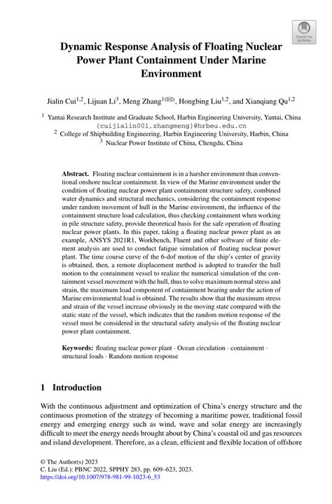 Pdf Dynamic Response Analysis Of Floating Nuclear Power Plant Containment Under Marine Environment
