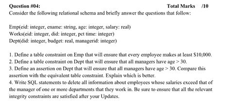 Solved Question Total Marks Consider The Following Chegg