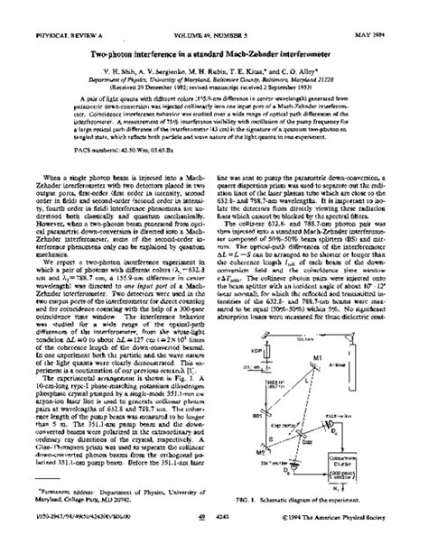 Pdf Two Photon Interference In A Standard Mach Zehnder Interferometer