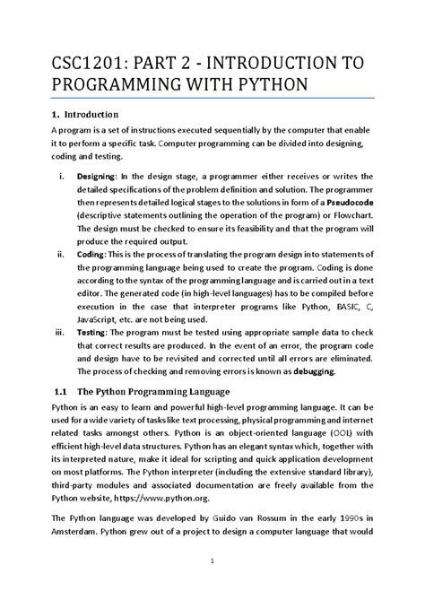 Csc1201 Python Programming Csc1201 Part 2 Introduction To