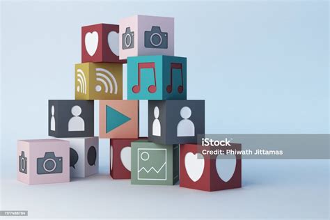 다채로운 이모티콘 아이콘과 아이콘 상자 소셜 미디어 Conceptwhite 배경3d 렌더링 소셜 네트워킹에 대한 스톡 사진 및 기타 이미지 Istock