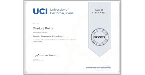Pankaj Dutta On Linkedin Completion Certificate For Security Governance And Compliance