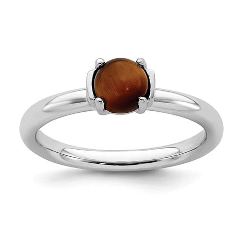Sterling Silver Stackable Expressions Tigers Eye Rhodium Plated Ring