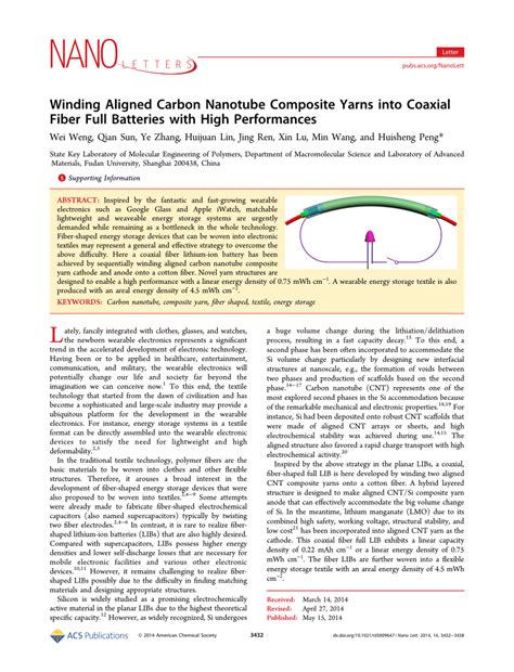 Pdf Winding Aligned Carbon Nanotube Composite Yarns Into Coaxial Fiber Full Batteries With