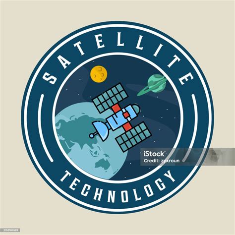 우주 엠블럼 로고 벡터 일러스트 레이 션 템플릿 아이콘 그래픽 디자인에서 위성 항공 우주 기호 또는 원형 배지 타이포그래피 스타일이 있는 천문학 개념에 대한 기호 과학에