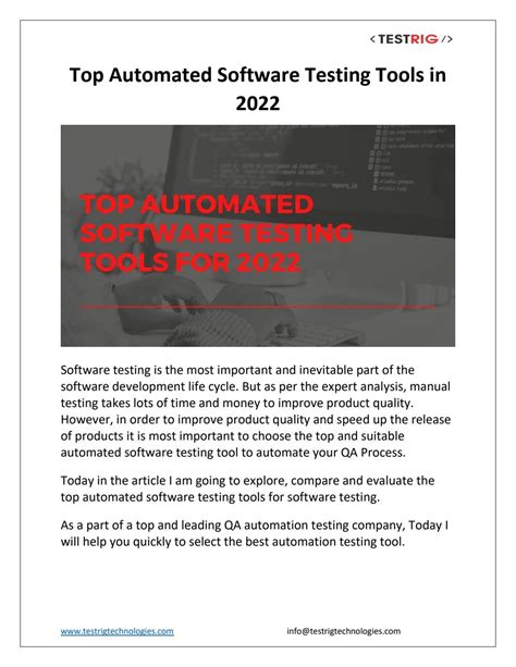 Top Automated Software Testing Tools In 2022 By Testrig Technologies