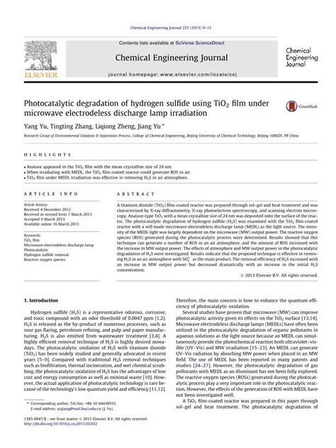 Pdf Photocatalytic Degradation Of Hydrogen Sulfide Using Tio2 Film Under Microwave