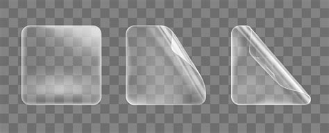 말린 모서리가 있는 투명한 접착 사각형 스티커세트 빈 접착제 용지 또는 말린 효과가있는 플라스틱 스티커 라벨 템플릿 레이블 태그가 닫힙습니다 3d 사실적 벡터 아이콘