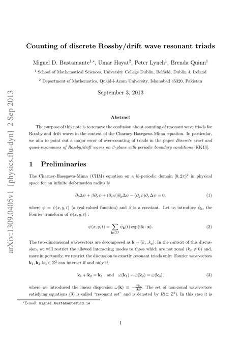 Pdf Counting Of Discrete Rossbydrift Wave Resonant Triads Again