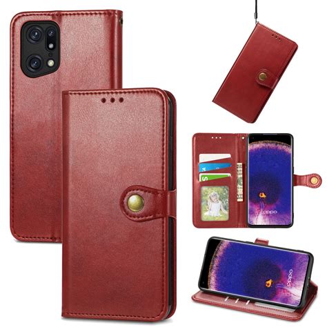 For Oppo Find X5 Pro Retro Solid Color Buckle Leather Phone Case Red