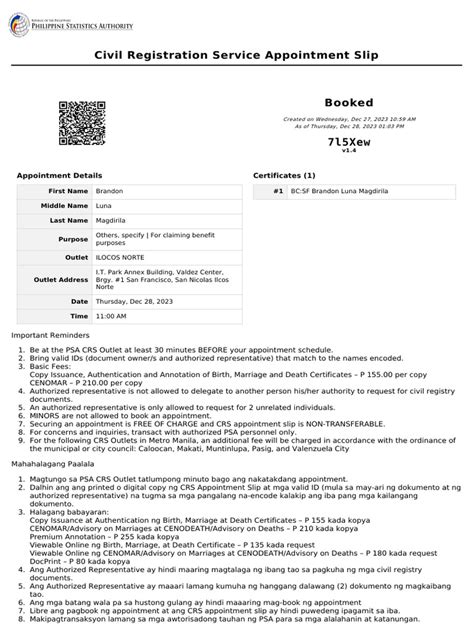Psa Sample Form Pdf