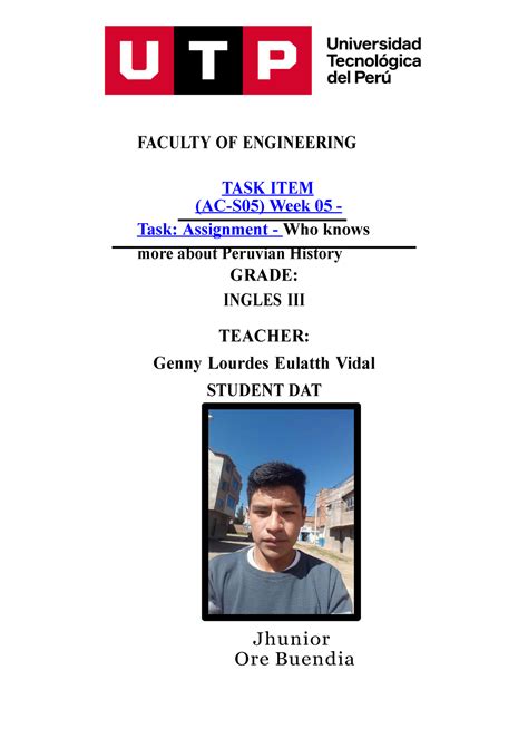 AC S05 Week 05 Task Assignment FACULTY OF ENGINEERING TASK ITEM AC S05 Week 05 Task