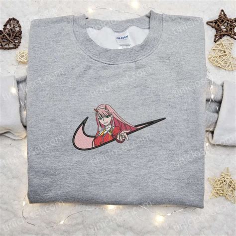 Zero Two X Swoosh Anime Embroidered Sweatshirt Darling In The Franxx Embroidered Shirt Custom