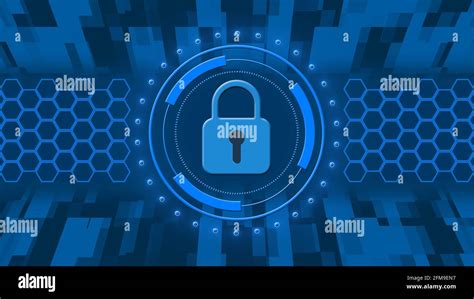 Cyber Security Concept Closed Padlock In Hud Elements Abstract Background Of Honeycomb And