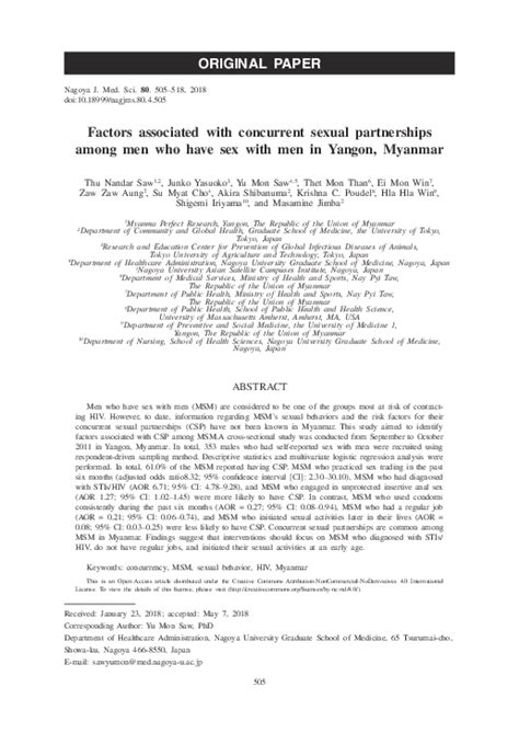 Pdf Factors Associated With Concurrent Sexual Partnerships Among Men Who Have Sex With Men In