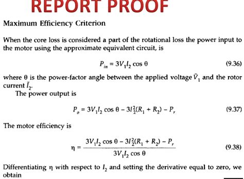 Solved Report Proof Maximum Efficiency Criterion When The