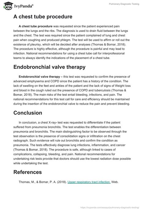 Pulmonary Diagnostic Testing 581 Words Essay Example