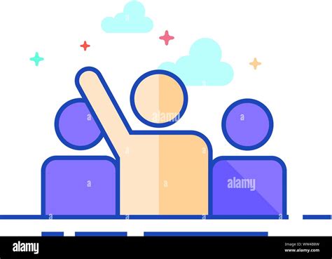 People Raise Hand Icon In Outlined Flat Color Style Vector