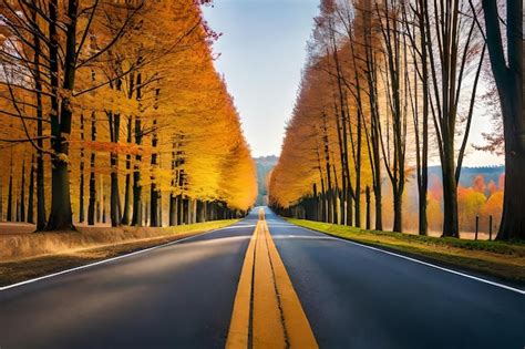 Premium Photo A Road With Trees On Both Sides