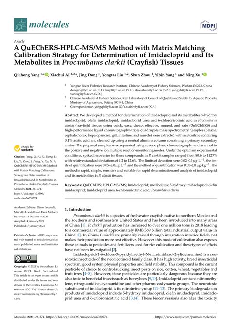 Pdf A Quechers Hplc Msms Method With Matrix Matching Calibration Strategy For Determination