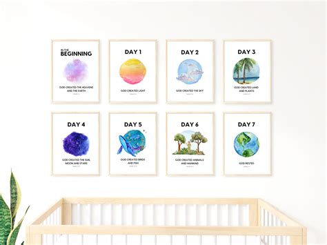 7 Days Of Creation Posters 8x10 In The Beginning Decor For Bible