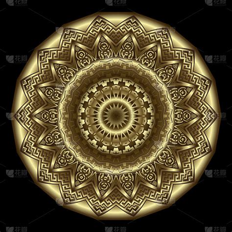 黄金3 d花豪华圆形曼荼罗图案玫瑰向量的背景表面华丽的装饰背景几何现代光泽装饰装饰纹理的