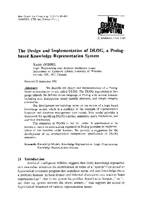 Pdf The Design And Implementation Of Dlog A Prolog Based Knowledge