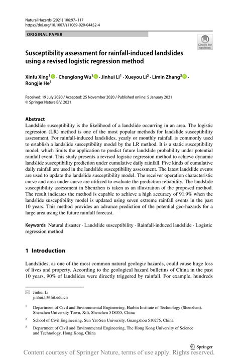 Susceptibility Assessment For Rainfall Induced Landslides Using A Revised Logistic Regression