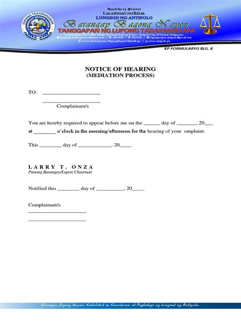 Kp Form 8 Notice Of Hearing Pdf